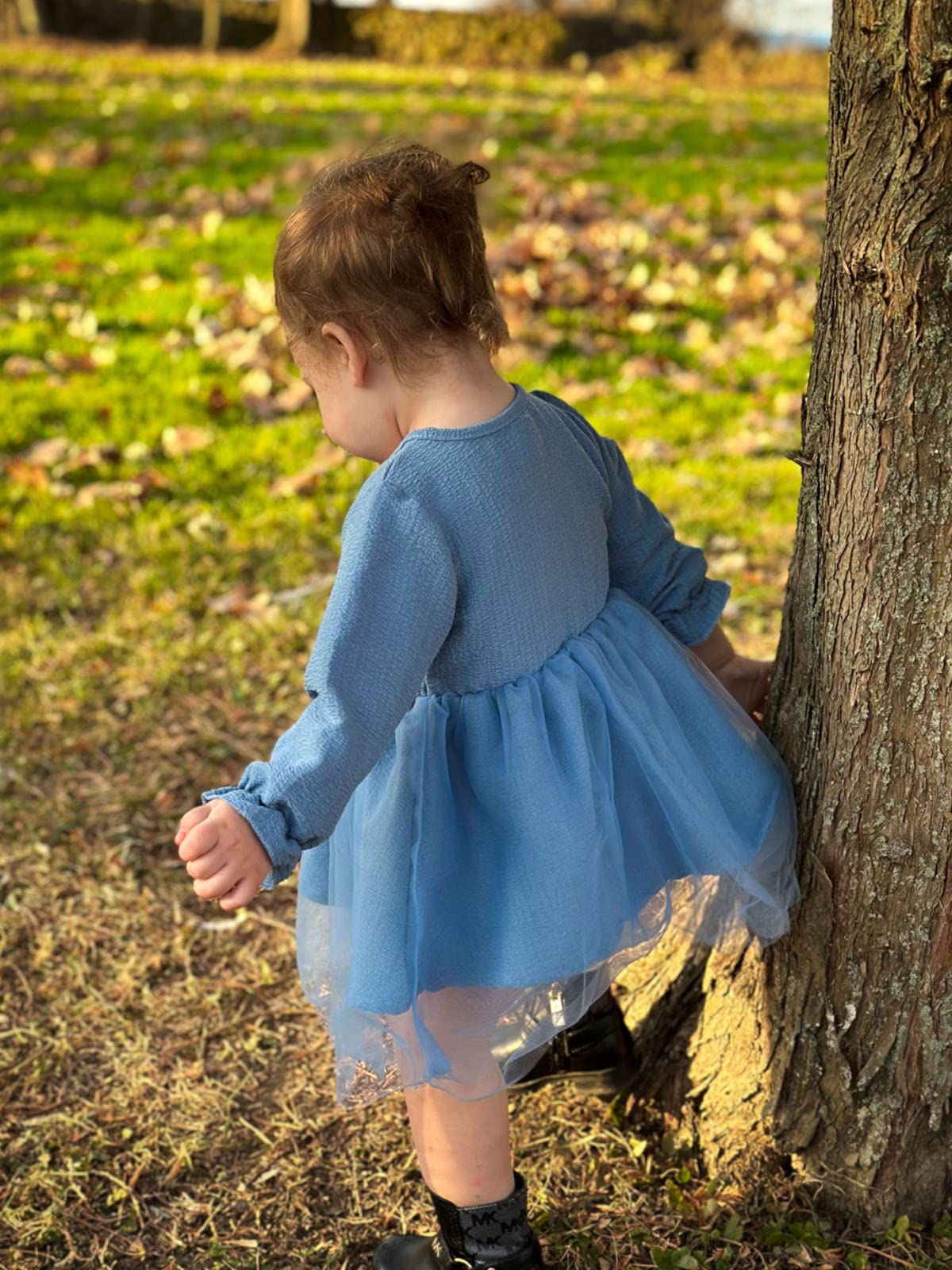 Toddler Long Sleeve Dress 2T 3T Girl Blue Fall Dresses A-Line Bowknot Single-Breasted Outfits