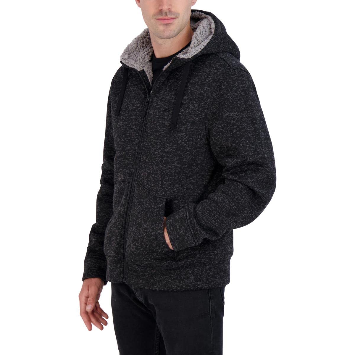 Reebok Men’s Sherpa Lined Full-Zip Hooded Jacket Black Size L