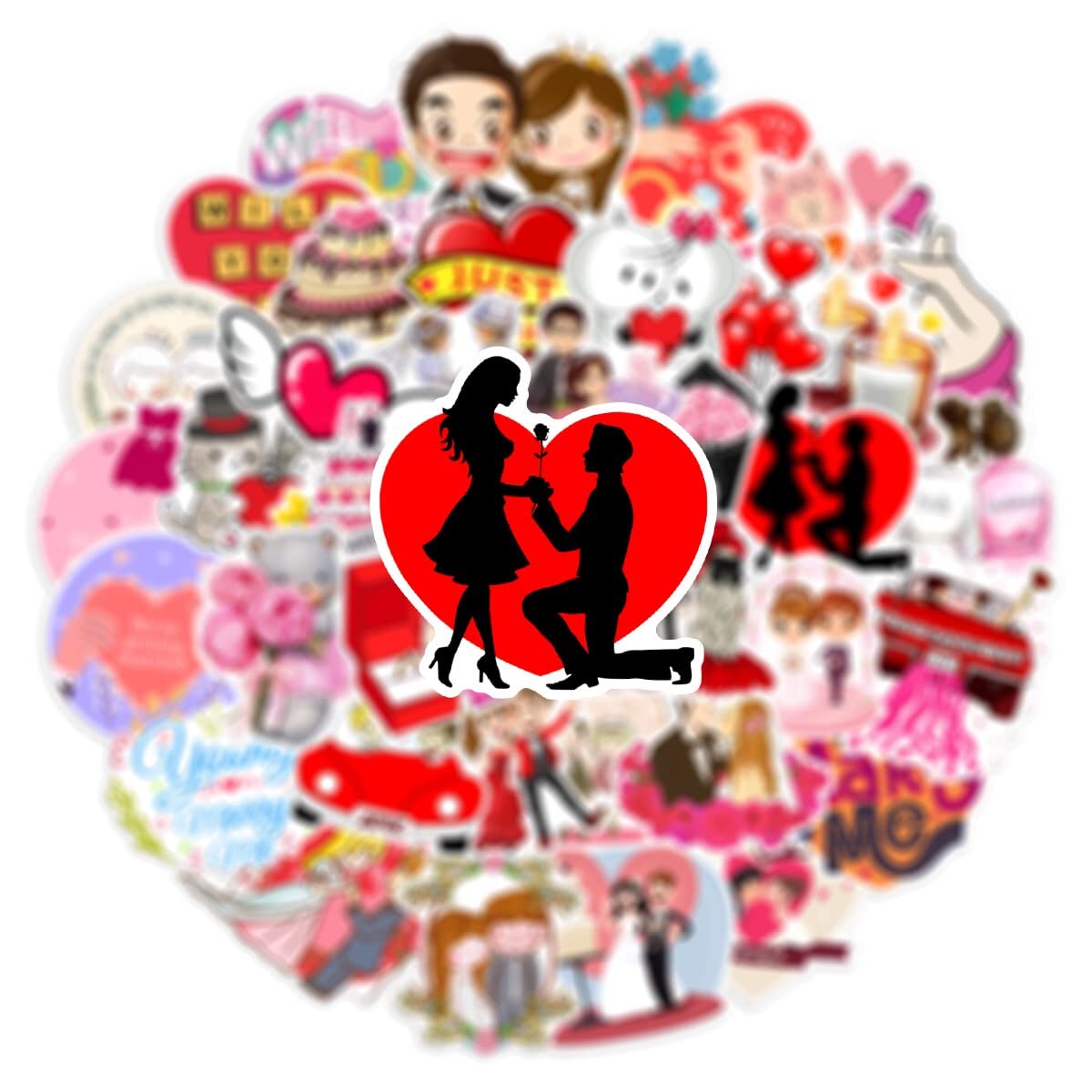 Wedding Stickers 50 Pieces Romantic Valentine's Day Stickers Proposal Stickers Laptop Water Bottle Scrapbook Guitar Greeting Cards Gift Box Waterproof Vinyl Decals