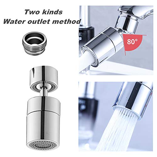 TOEGA 360 Degree Swivel Sink Faucet Aerator,2-FlowBig Angle Water Saving Dual Function,with Gasket Faucet Replacement Part - 55/64 Inch-27UNS Female Thread, 15/16 Inch-27UNS Male Thread Adapters (1)