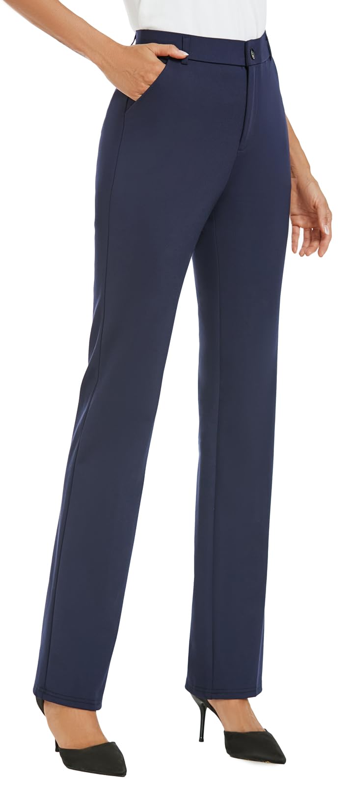 iChosy Women's Stretchy Straight Leg Dress Work Pants Business Office Casual Slacks with Pockets Navy32 0