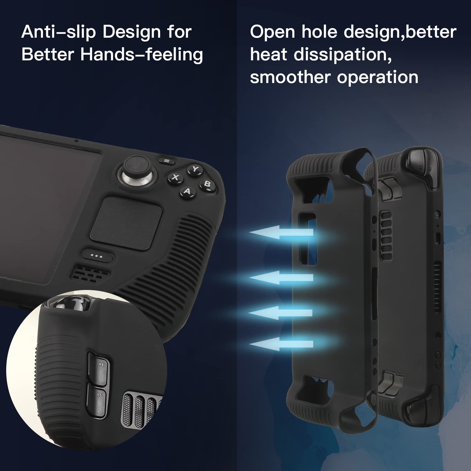 Protective Case for Steam Deck, with Screen Protector*1 and Thumb Grips*2 pairs, Hosanwell Full Body Silicone Protective Case for Steam Deck, Black