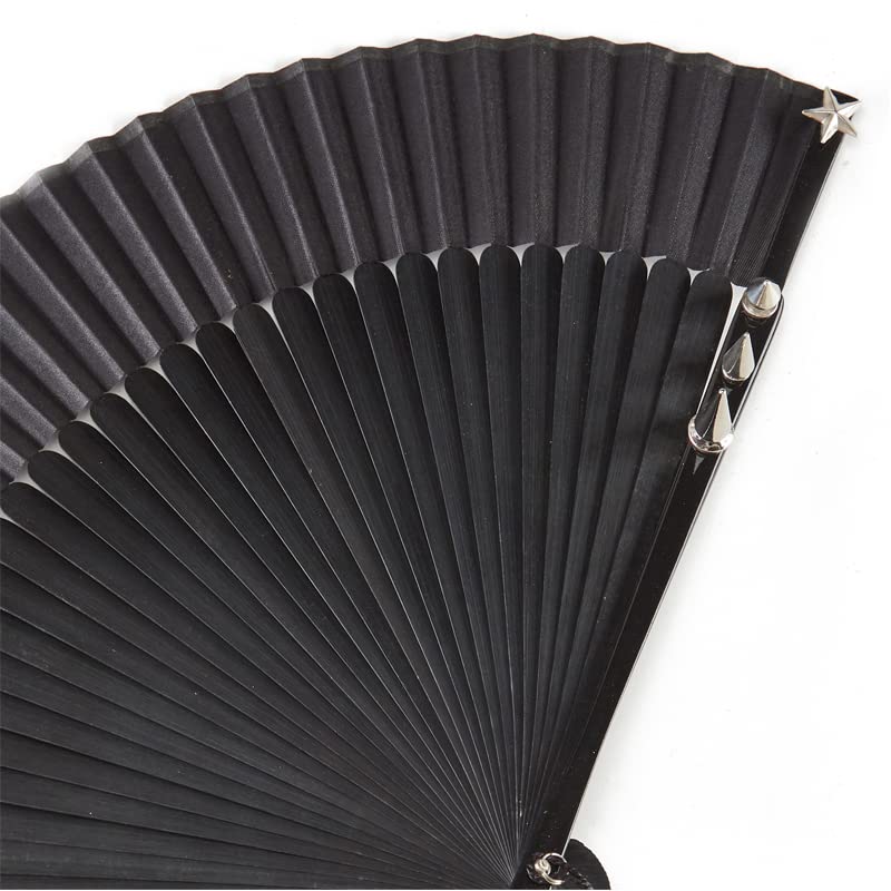 Punk Fan Steampunk Spike Fan Goth Vintage Rivet Men and Women Han Fan Party Fan Accessories Black