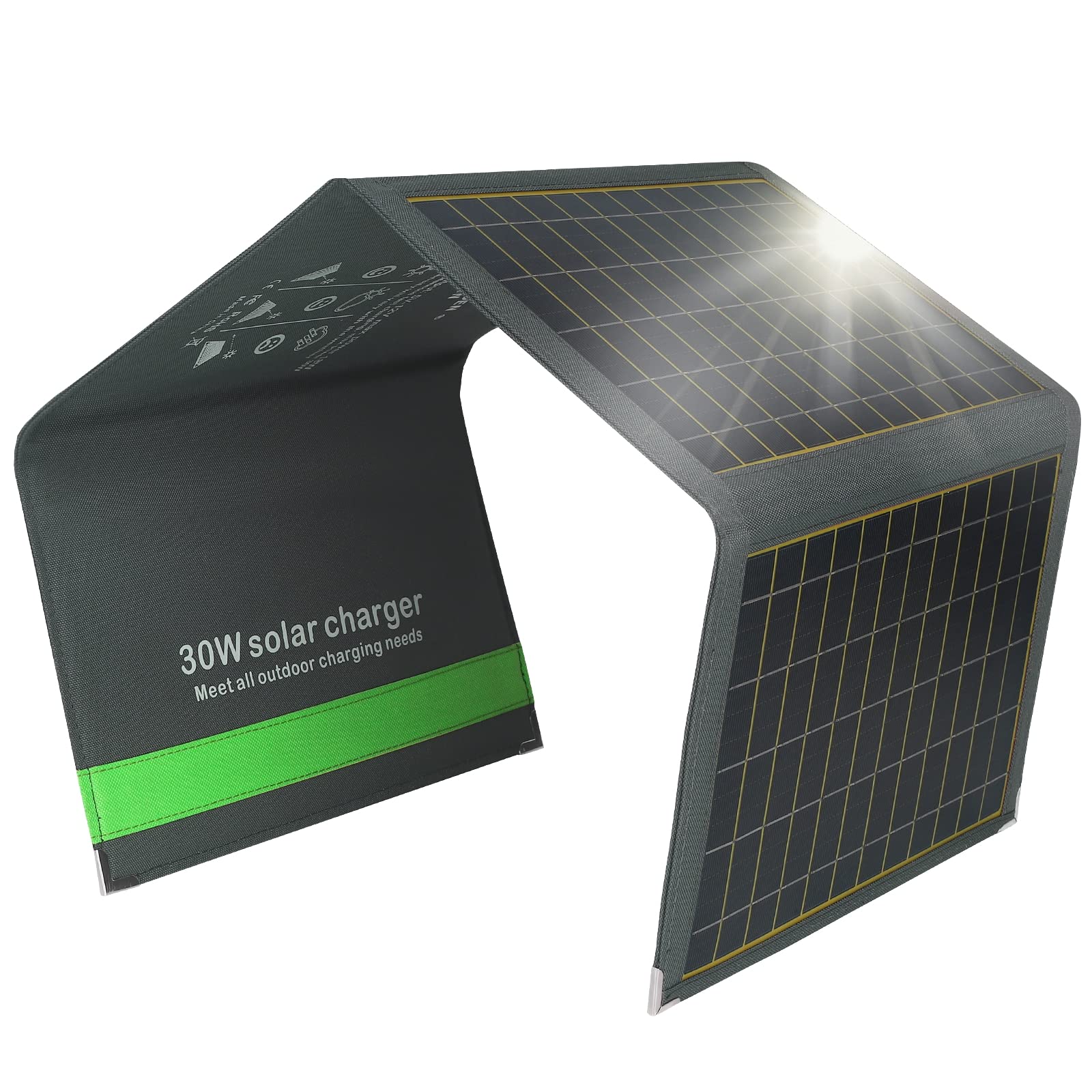 Solar Charger GOLDEN AUTUMN 30W Foldable Portable Solar Panel, with Type-C (5V/9V12V) PD18W and Fast Charge USB-A,Camping Trekking Emergency ,Compatible with All USB Charging Devices