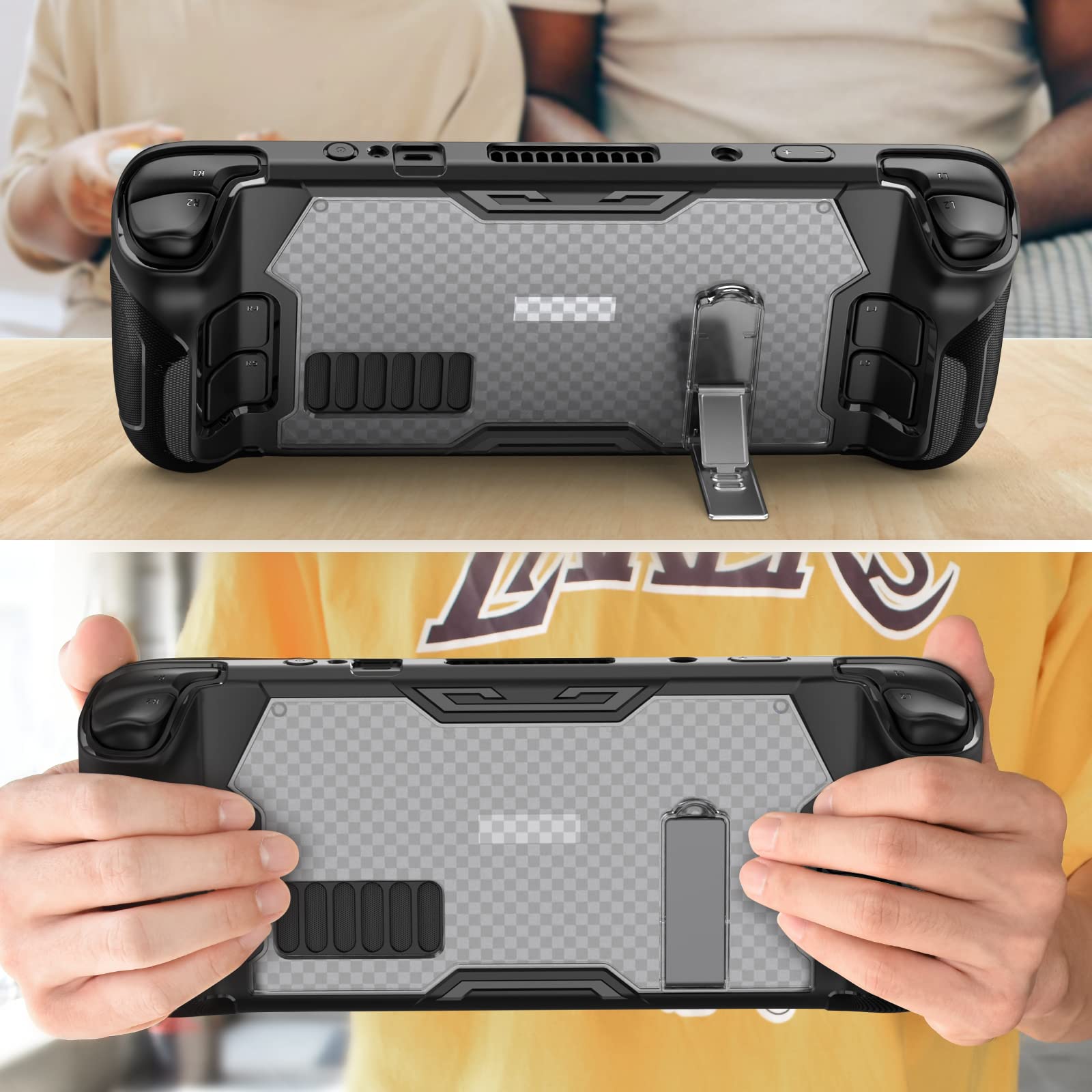 Protective Case for Steam Deck with Kickstand, GORIXER TPU Protector Cover Accessories with Stand & 2 Pack Screen Protector, Full Protection, Non-Slip, Anti-Collision for Steam Deck - Black