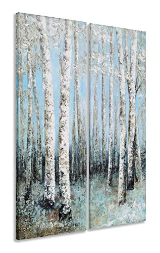 YHSKY ARTS Birch Tree Canvas Wall Art - Abstract Forest Paintings with Textured - 2 Pieces Nature Pictures for Living Room Bedroom Bathroom Decor