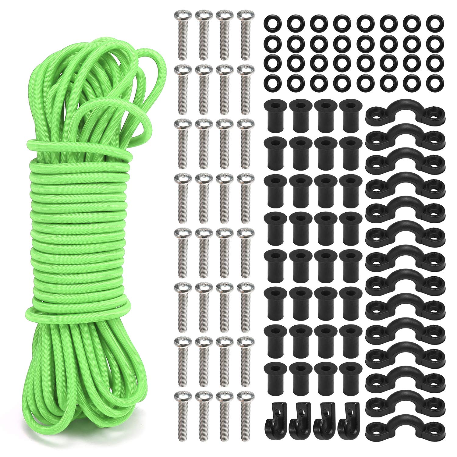 LIXADA 115pcs Deck Rigging Kit Accessory with 19.7ft Bungee Cord Deck Loops Tie Down Pad Eyes Wellnuts for Kayaks Canoes and Boats