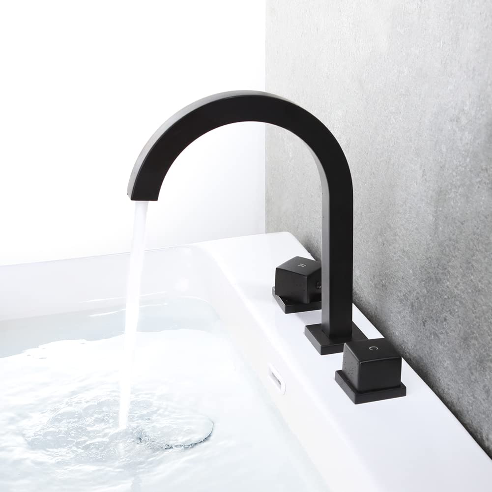 POP SANITARYWARE 2-Handle 8 Inch Matte Black Widespread Bathroom Faucet 3 Hole Bathroom Sink Faucets Lavatory Vanity Basin Faucets