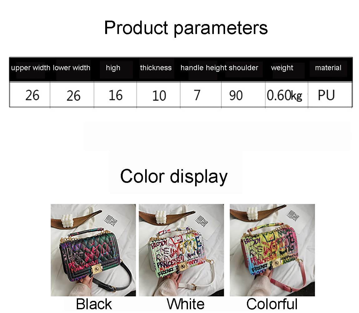 Small Rhombus Stitching Shoulder Bag, Fashion 2022 Graffiti Retangle Crossbody Handbag PU Leather (White)