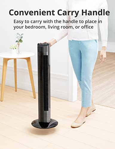 Tower Fan, Whole Room Wind Curve Oscillating Tower Fan with Remote Control, 3 Modes, 12H Timer, LED Display with Auto Screen Off, Low Noise Floor Bladeless Fan for Bedroom, Study or Office Use, black