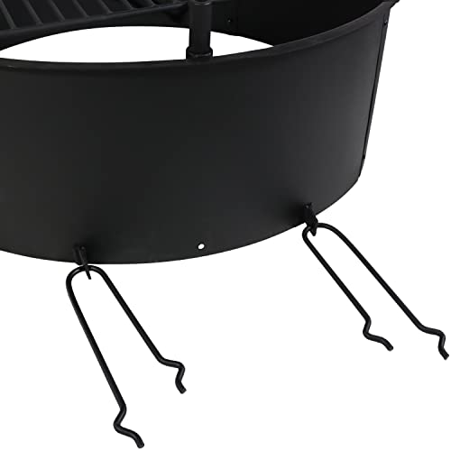 Sunnydaze 36-Inch Heavy-Duty 2mm Thick Steel Wood-Burning Fire Ring with Cooking Grate and Fire Poker