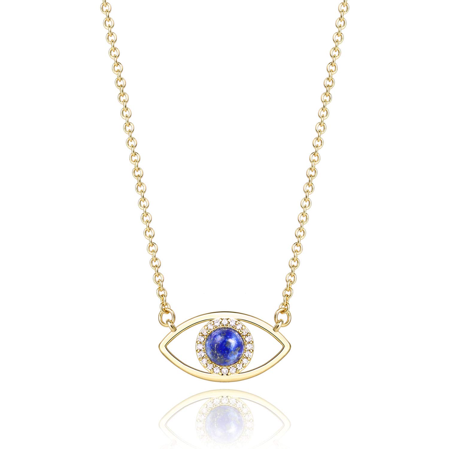 KISSPAT 14K Gold Dainty Evil Eye Necklace for Women | Gemstone Necklace Lapis Lazuli | Real Crystal Necklace for Women