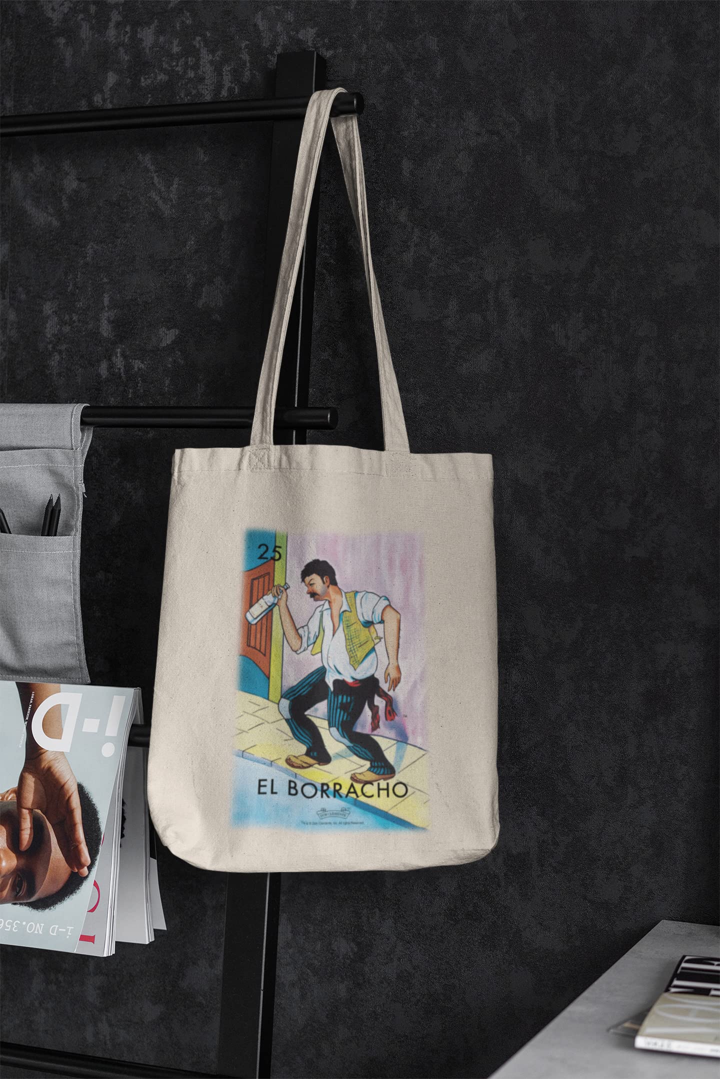 Pop Threads El Borracho Drunk Loteria Card Mexican Latina Graphic Tote Bag for Adults Black 15x15 inches