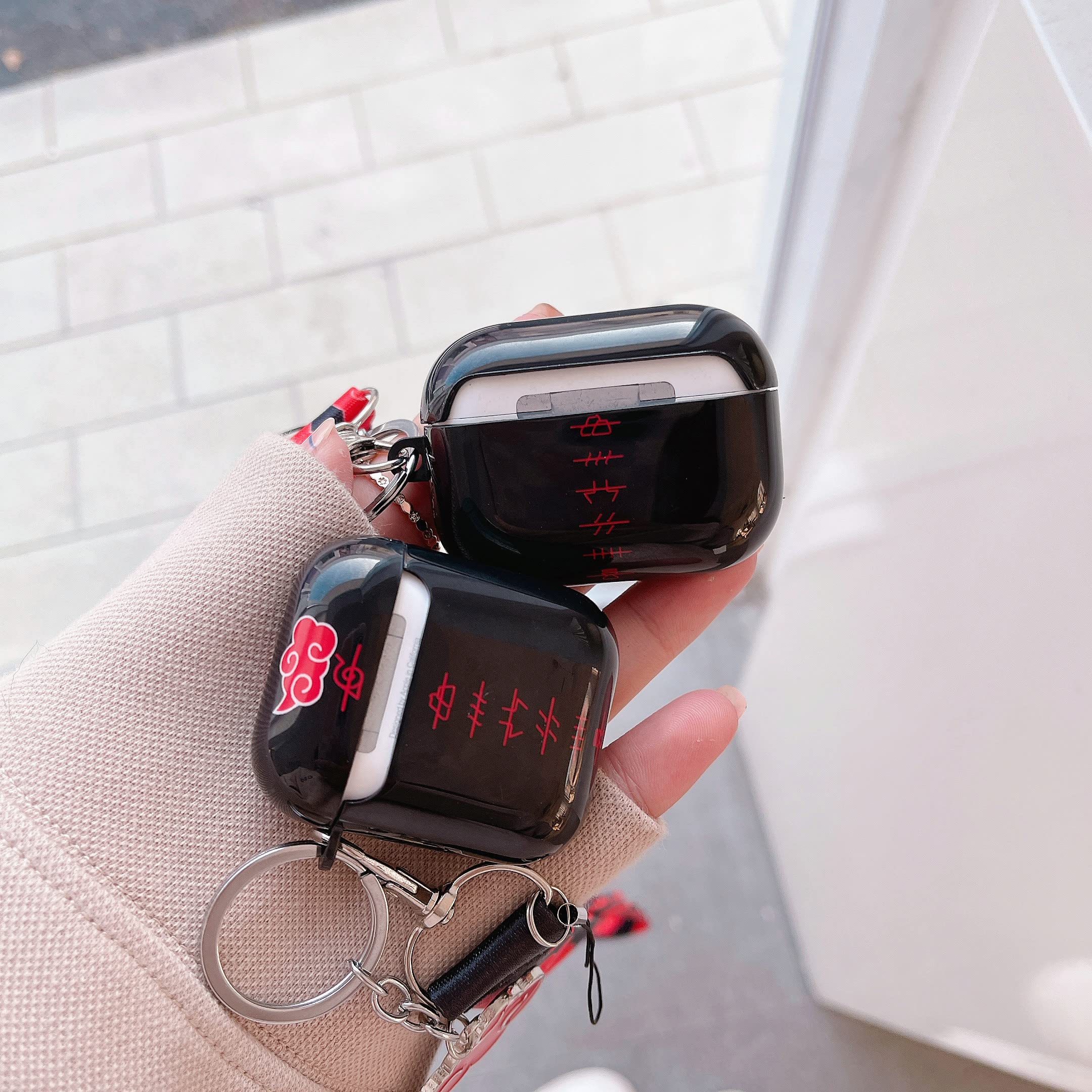 with Red Cloud Lanyard Keychain AirPods Pro Case, Personalised Anime and Unique IMD Process TPU Soft AirPods Pro Case, Black
