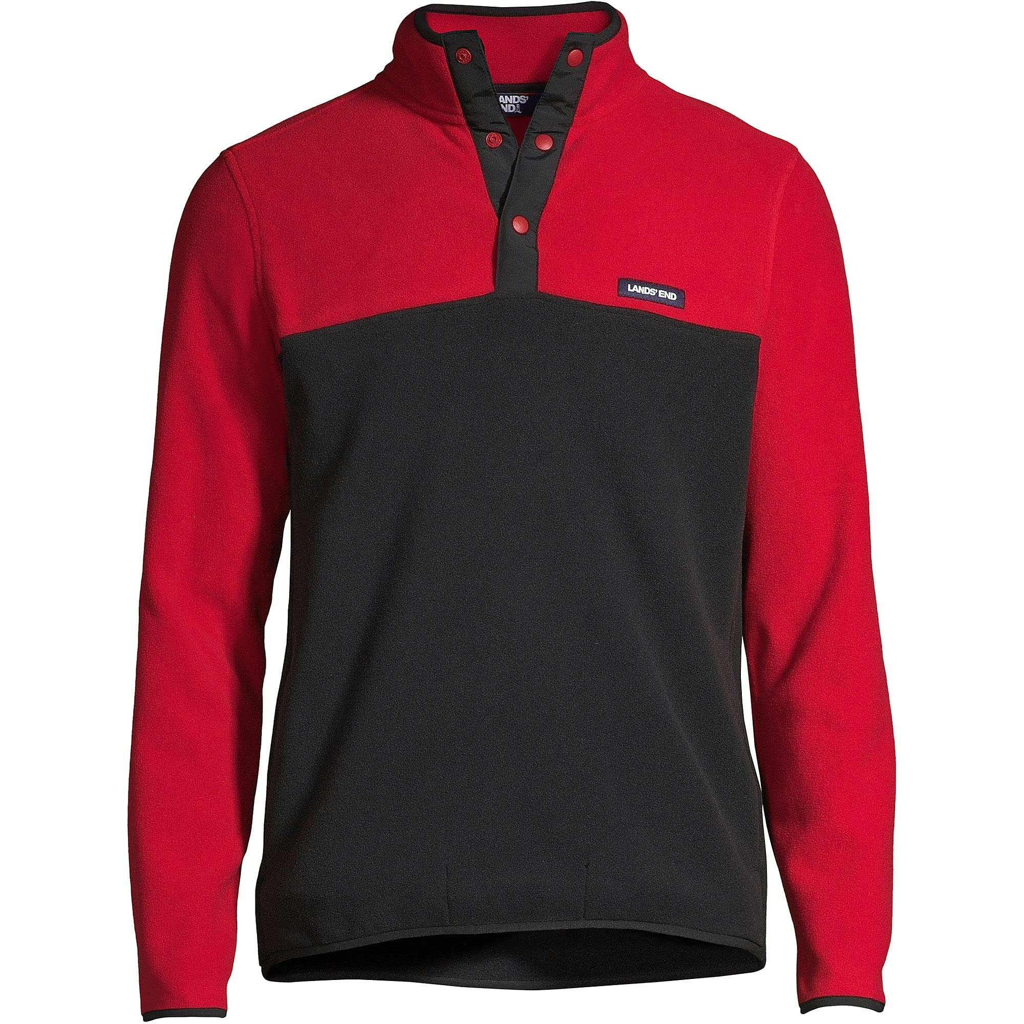 Lands' End Mens Snap Neck Fleece Pullover Black/rich Red Regular Medium