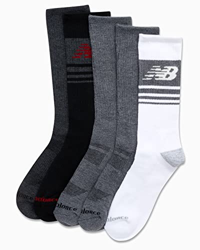 New Balance Men's Athletic Arch Cushion Comfort Crew Socks (5 Pack), Size 6-12.5, Wgb Old