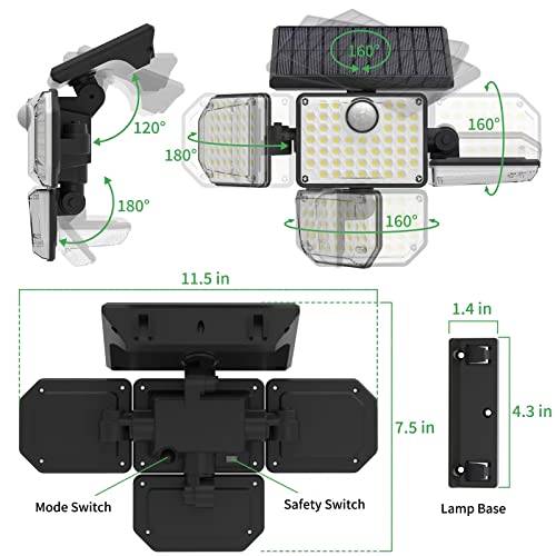 Solar Flood 3000 Lumens Solar Security Lights, Motion Lights Outdoor Solar Powered Waterproof, Solar Sensor Lights Outdoor Motion Detection with Remote Control, 2 Pack