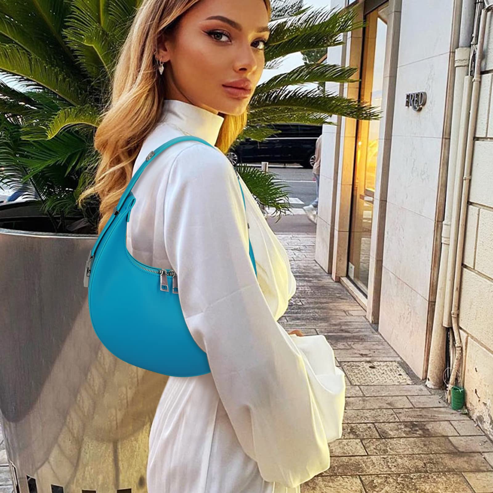 Shoulder Bags Handbag for Women, Crossbody Bag Detachable Shoulder Strap Soft PU Leather Zipper Closure - Sky Blue