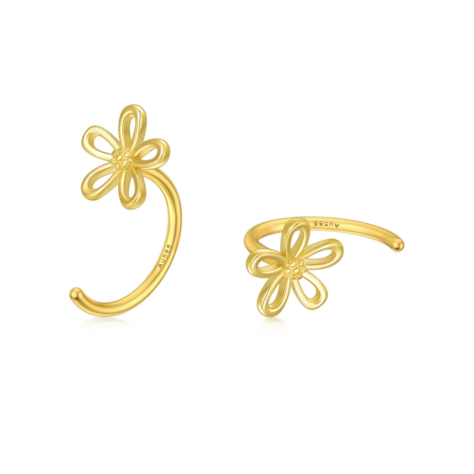 MRENITE Solid 14K Gold Daisy Half Hoop Stud Earrings Cute Daisy Open Hug Hoop Earrings for Women Everyday Fine Jewelry Gift for Her
