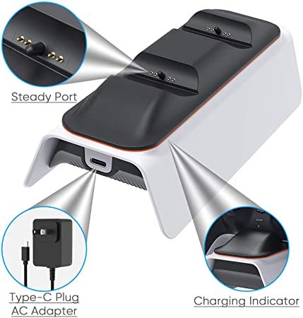 Latest PS5 Controller Charger,Fast Charging AC Adapter, Dualsense Charging Station for Dual Playstation 5 Controllers with LED Indicator, Slim Portable