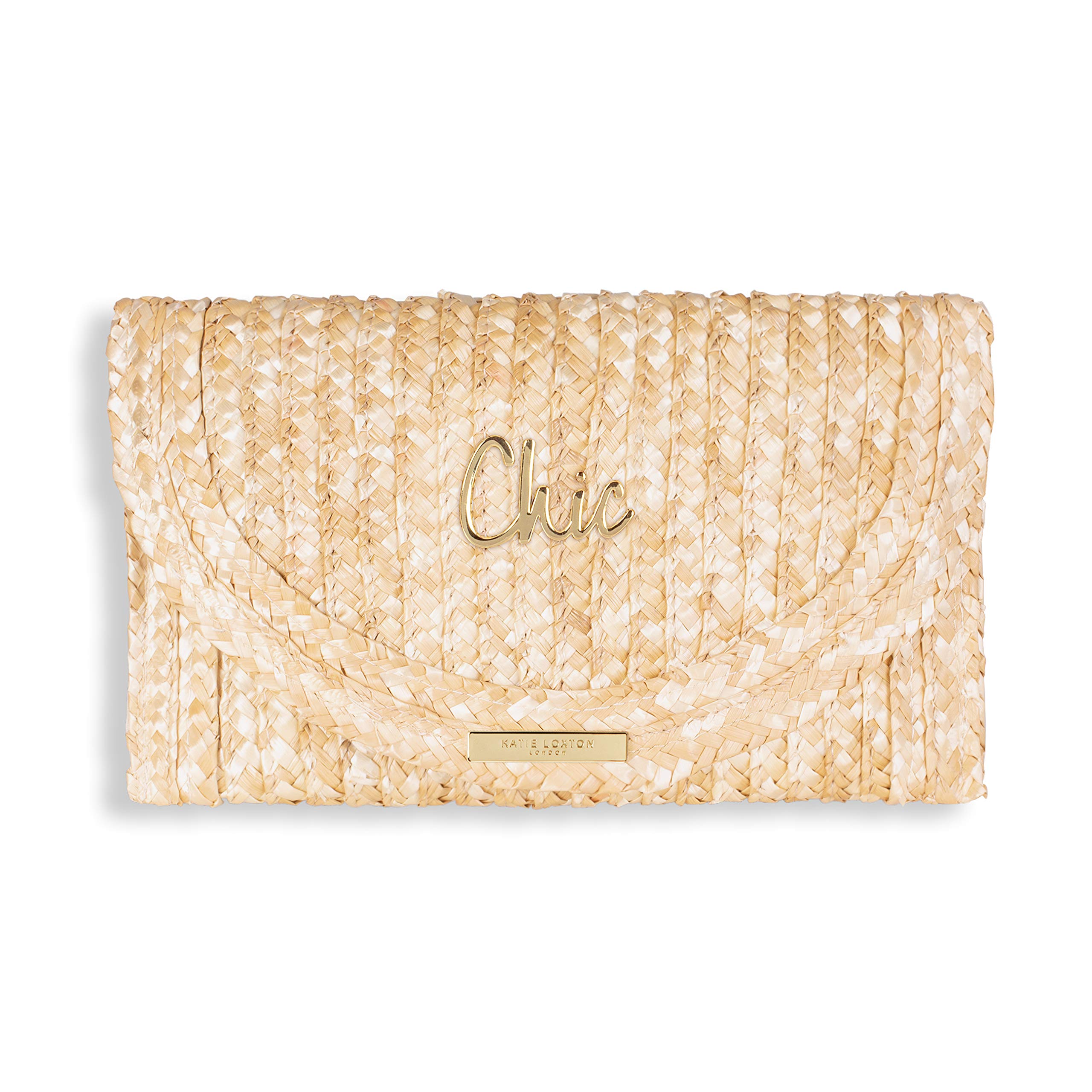 KATIE LOXTON Chic Womens Medium Sophia Straw Clutch Handbag in Natural White