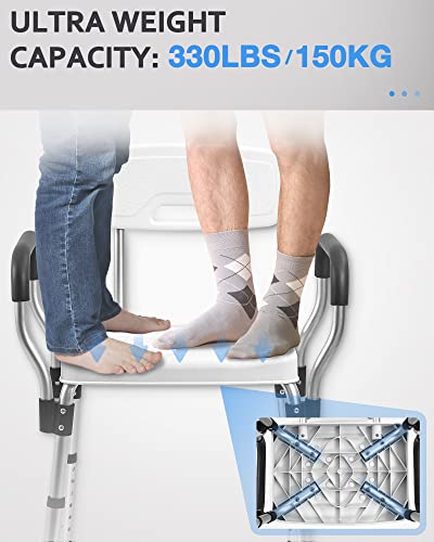 Sangohe Shower Chair for Inside Shower, Heavy Duty Shower Seat with Back, Shower Chair for Bathtub with Arms for Handicap, Shower Seats for Elderly with Bath Ball and Wall-Mount Handle, 796C-B