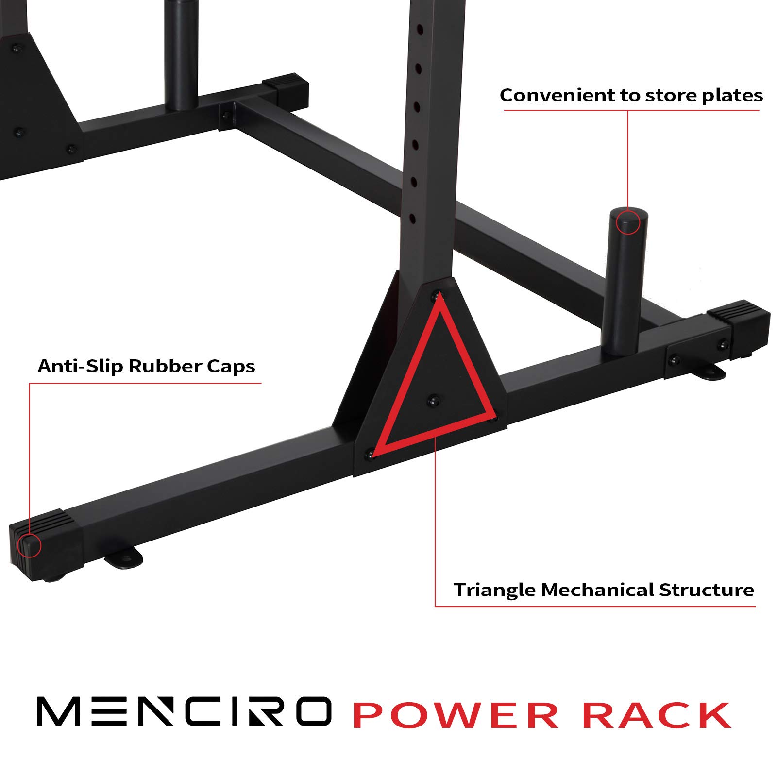 MENCIRO Power Rack 500LB Max Load Adjustable Power Cage Squat Rack Stand with J-Hooks for Home Gym Full Body Multi-Function Fitness Workout