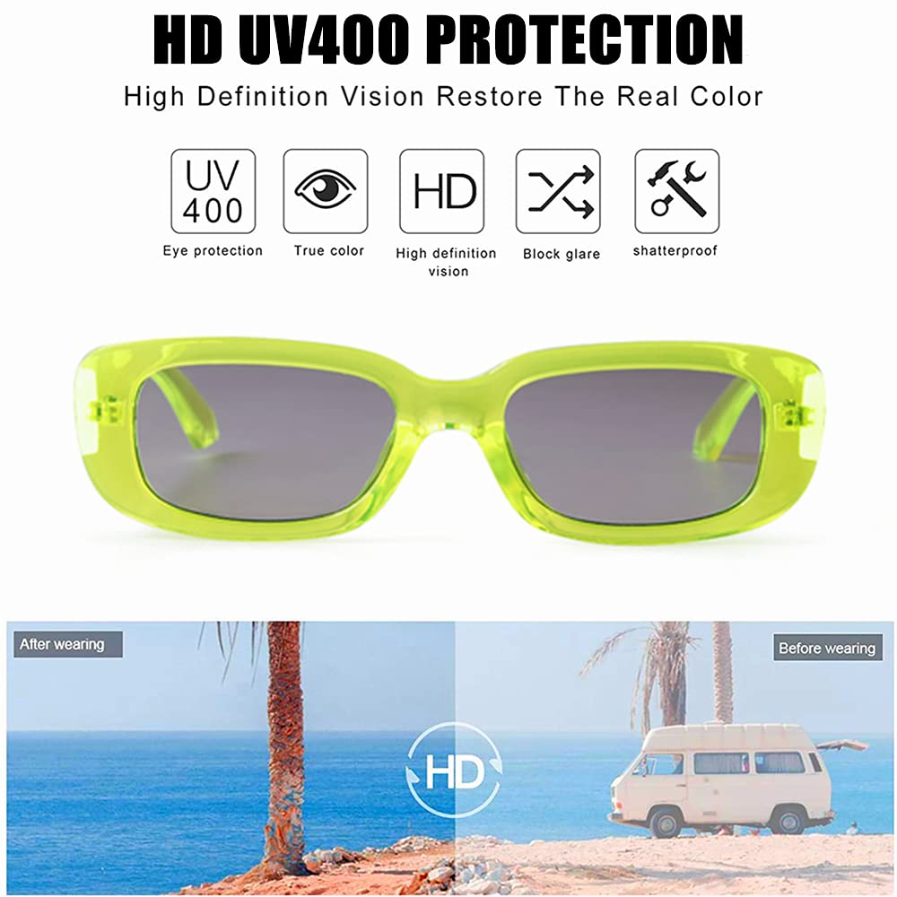 Laurinny Green Sunglasses for Women Retro 90s Vintage Fashion Narrow Rectangle Frame Lime Green Glasses