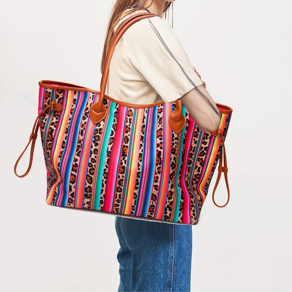 Large Canvas Tote Bag Leopard Consuela Bag WesternTote Bags with Faux Leather Handle Mexican Stuff Gifts for Women Mom