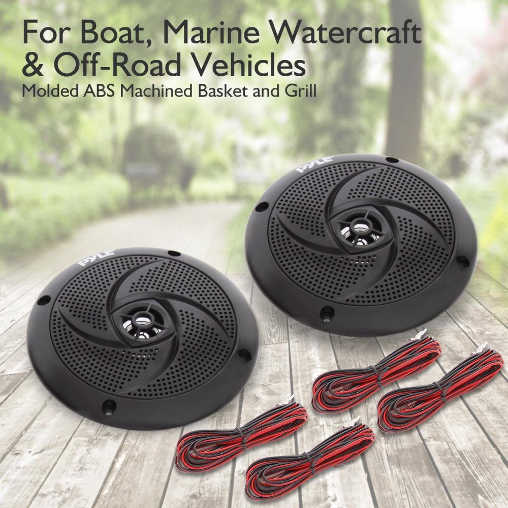 Pyle Low-Profile Waterproof Marine Speakers (Black) & Marine Waterproof Speakers 6.5” 1 Pair in Black