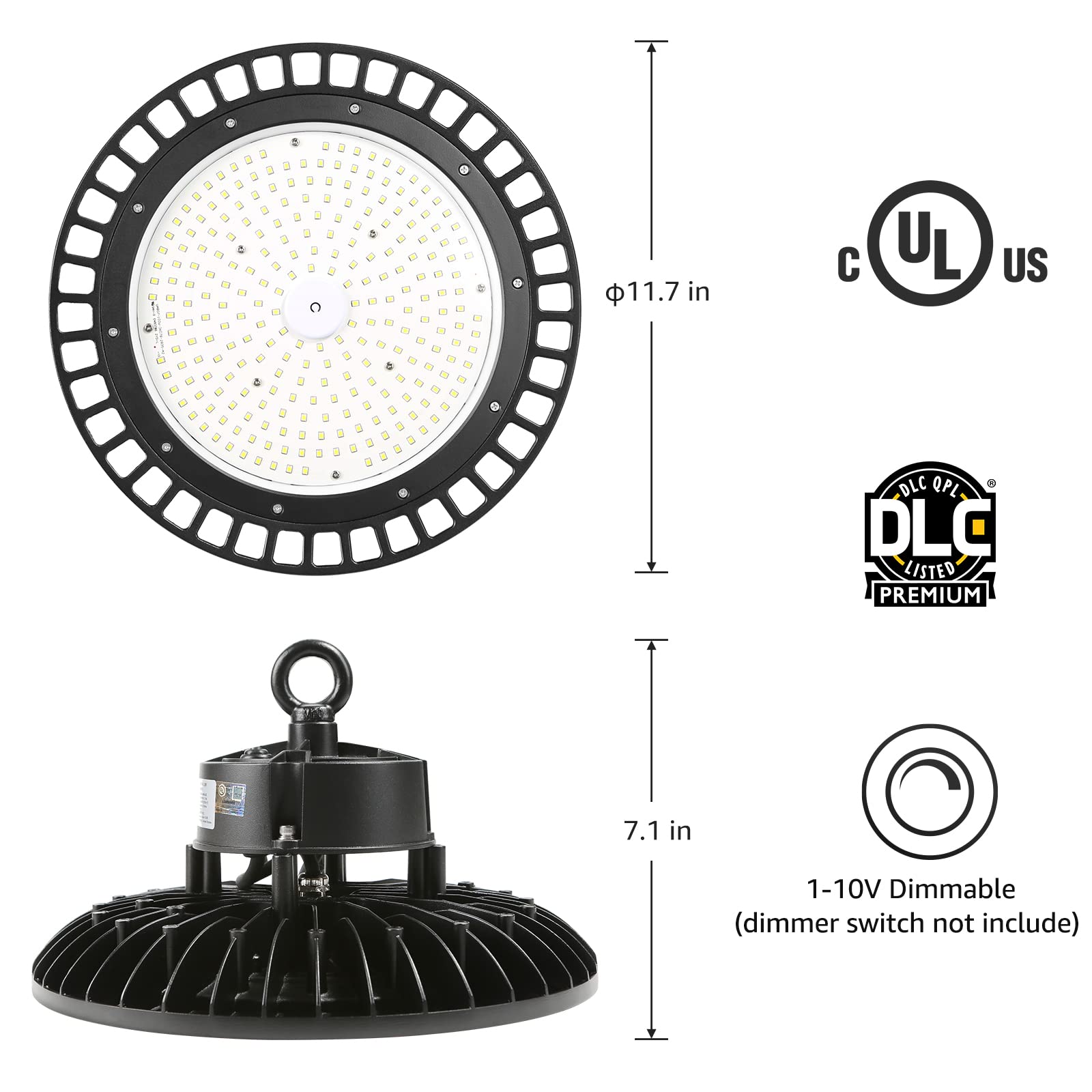 LE UFO LED High Bay Light 100W, 13,000lm 5000K Daylight, 300W HPS Equivalent, 1-10V Dimmable Commercial Warehouse LED Lighting, Waterproof IP65, 100-277V, 110° Beam, Industrial Ceiling Light Fixture