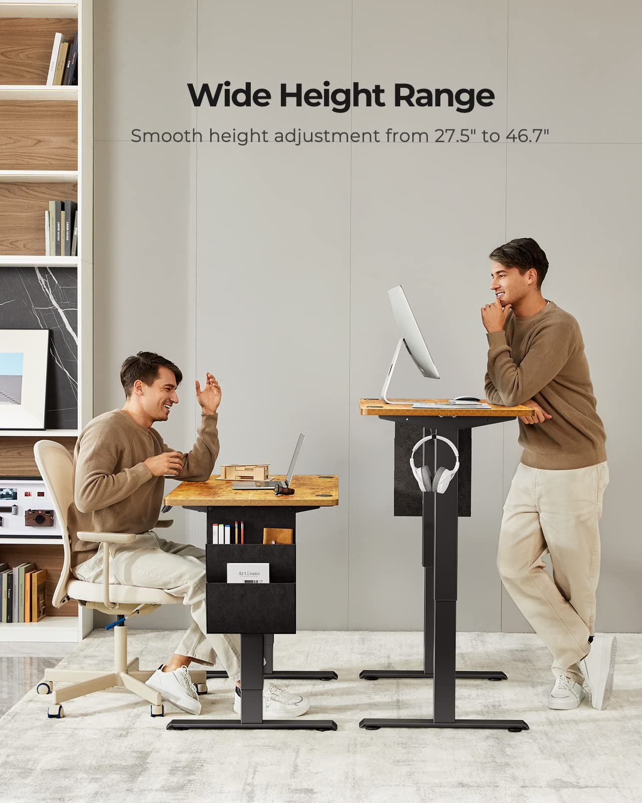 Marsail Standing Desk Adjustable Height,55x24 Inch Electric Standing Desk, Stand up Desk with Storage Bag,Headphone Hook for Computer Workstations Desk Memory Preset