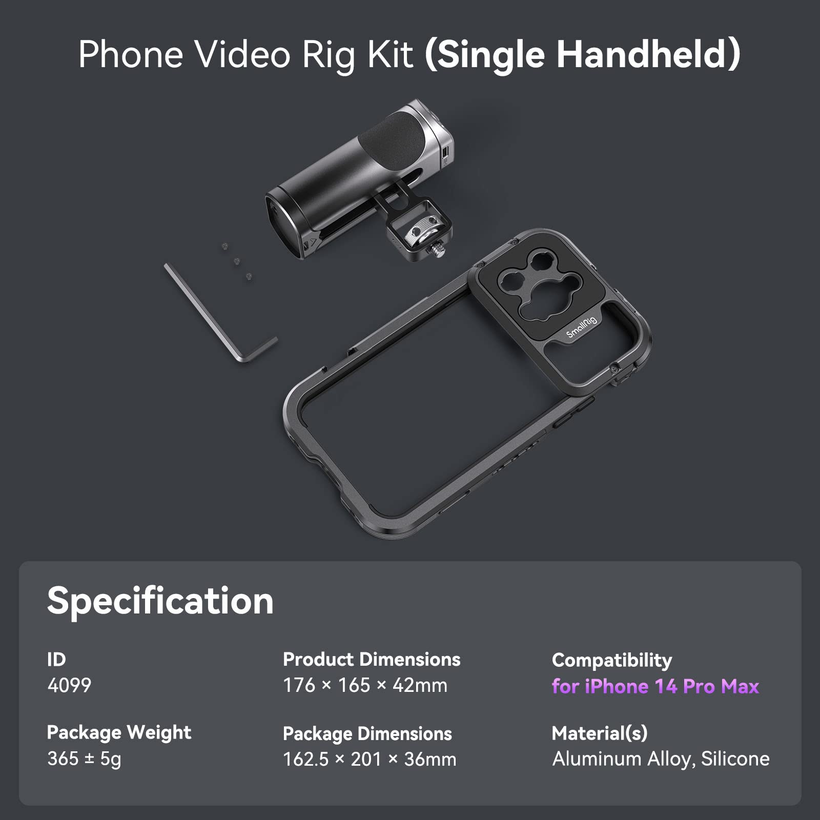 SmallRig Smartphone Video Rig Kit for iPhone 14 Pro Max, Aluminum Video Stabilizer Kit with Side Handle, Single Handheld Phone Cage Kit for Filmmaking/Videography/Live Streaming/Vlog-4099