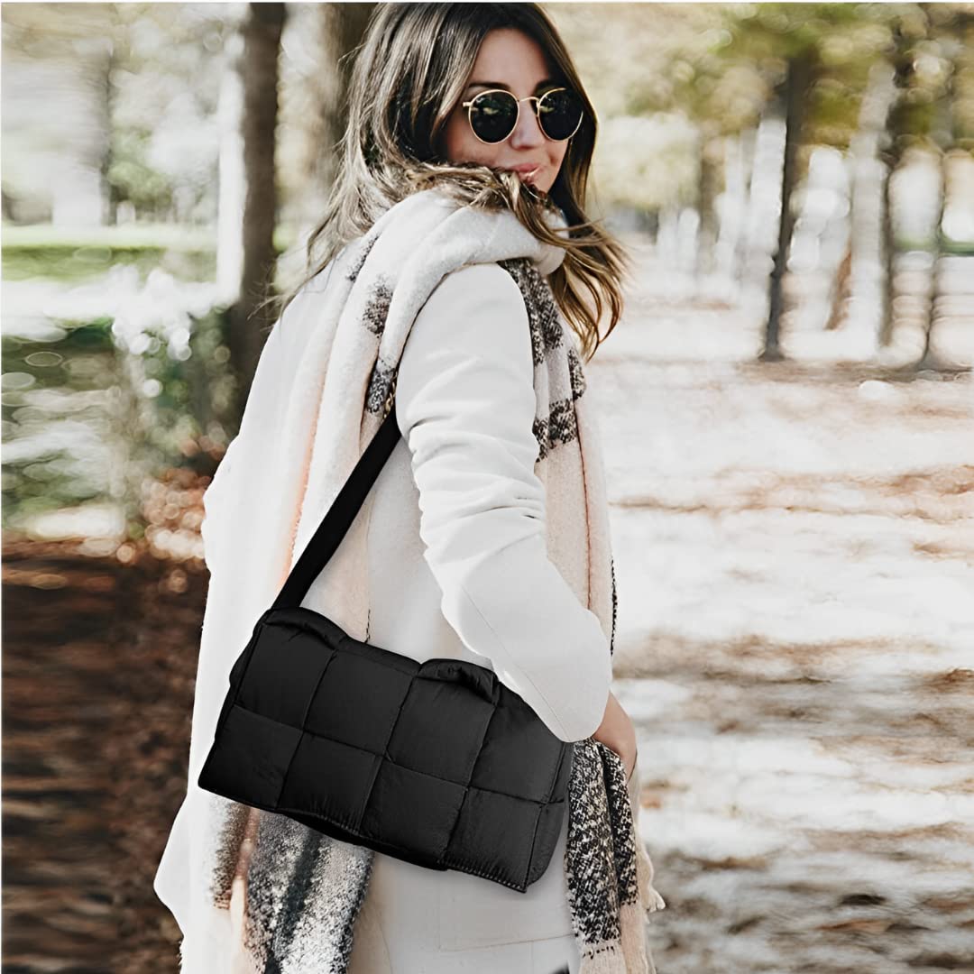 Puffer Crossbody HandBag, Embroidered Crossbody Bag For Women, Padded Designer Shoulder Bag, Completely Enclosed So Even Small Items Are Kept Secure