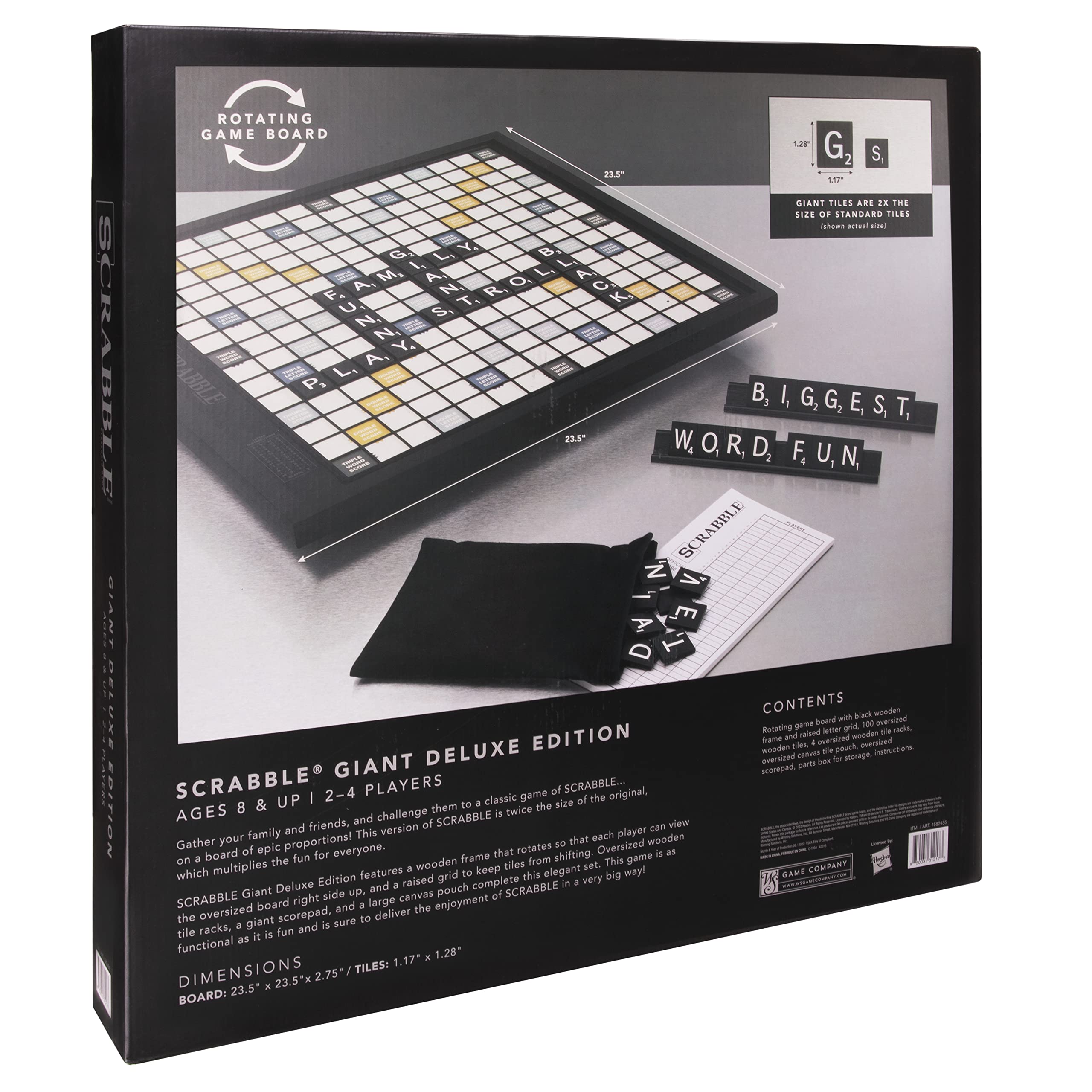 Scrabble Deluxe Black Edition Board Game with Rotating Wooden Deluxe Turntable High End Scrabble Board Game - Scrabble Game Rotating Board Adults - Deluxe Edition Large Tiles Luxury