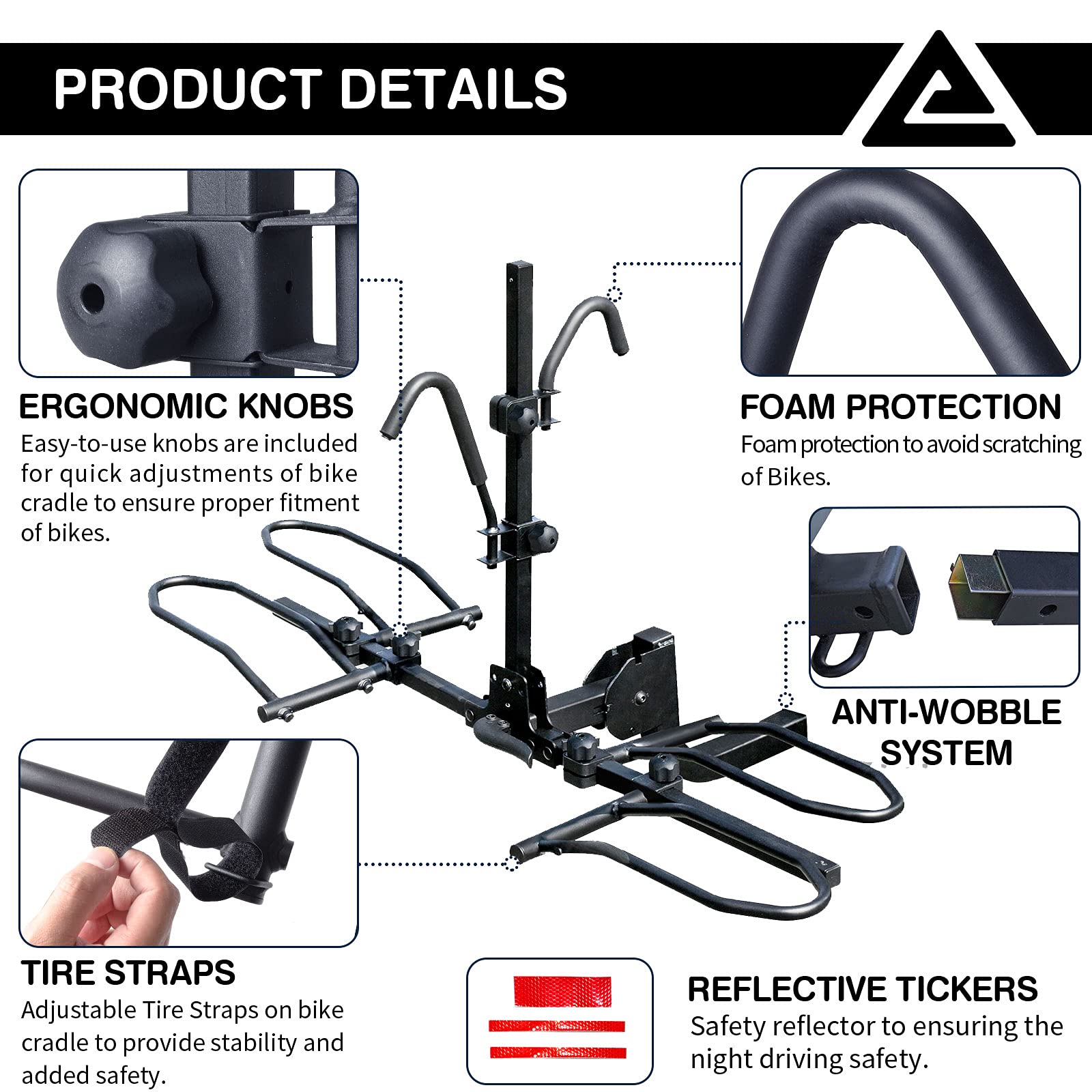 Leader Accessories 2-Bike Platform Style Hitch Mount Bike Rack, Tray Style Bicycle Carrier Racks Foldable Rack for Cars, Trucks, SUV and Minivans with 2" Hitch Receiver