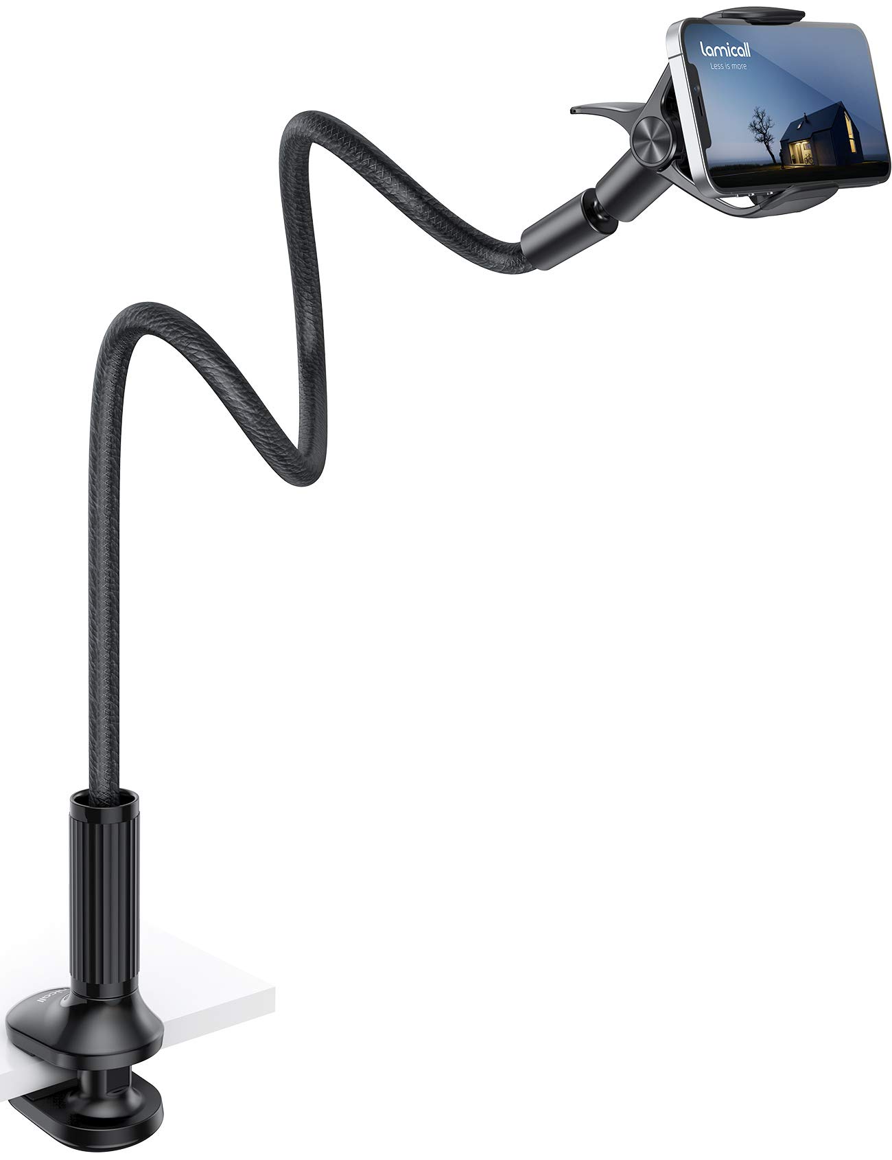 Lamicall Phone Holder Bed Gooseneck Mount, Cell Phone Clamp Clip for Desk, Flexible Long Arm Headboard Bedside Lazy Bracket, Overhead Table Stand, Compatible with All Phones - Gray
