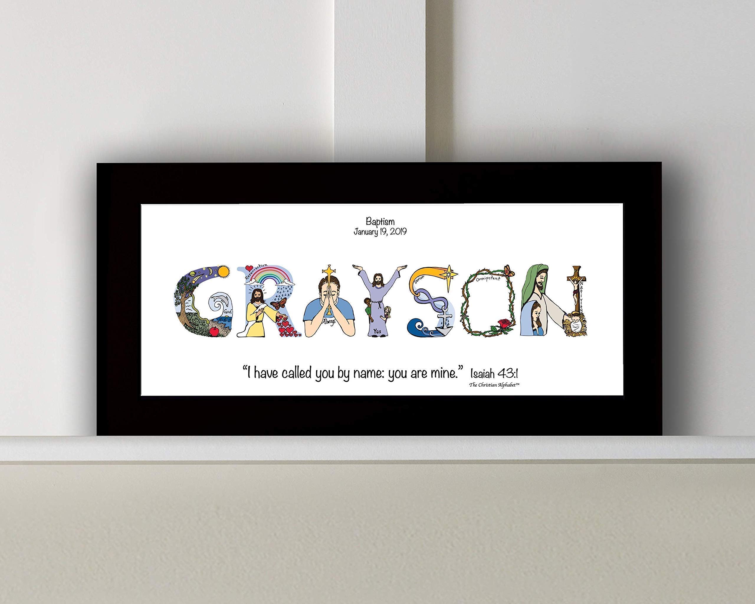 The Christian Alphabet Personalized Baptism gifts for boys 10x20 inches matted print optional frame custom baptism gift for baby boys