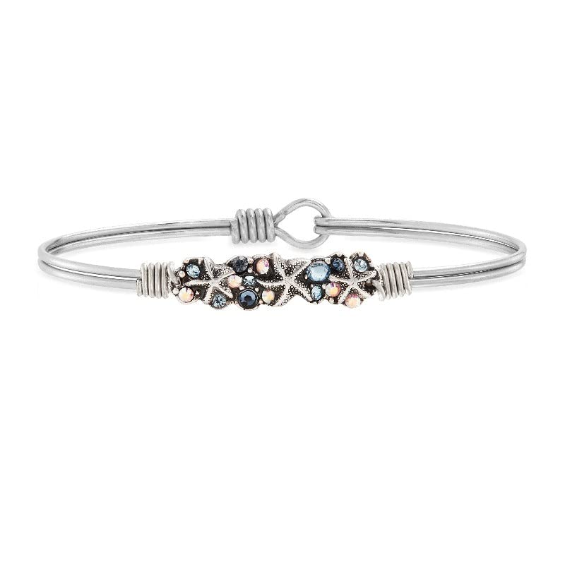Luca + Danni | Starfish Medley Bangle Bracelet For Women - Silver Tone Petite Size Made in USA