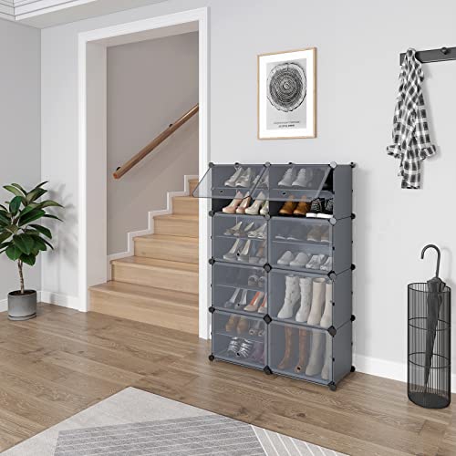 UNZIPE 40 Pairs Shoe Storage Cabient, Pleastic DIY Cube Organizer Shoes Shelve with Doors, Freestanding Shoes Tower Closet Bedroom Hallway