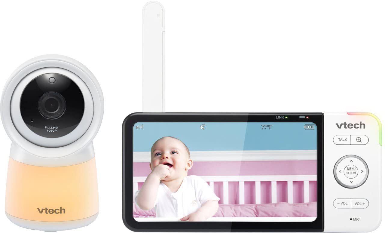 VTech - Smart Wi-Fi Video Baby Monitor w/ 5” HC Display and 1080p HD Camera, Built-in Night Light, RM5754HD - White (Renewed)