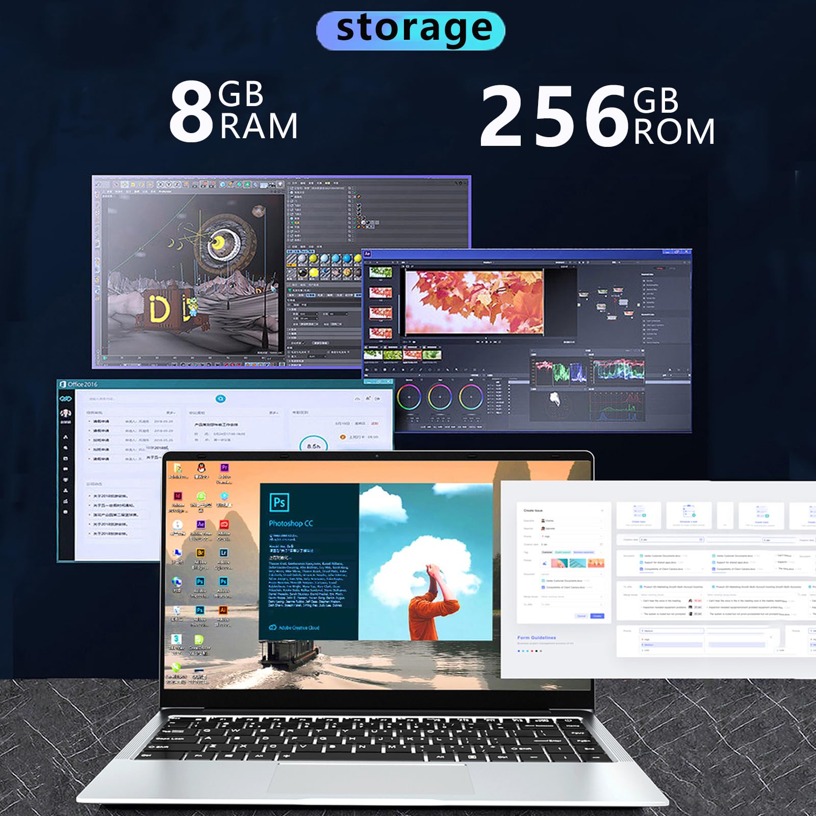 KUU Laptop Computer 8GB LPDDR4 256GB SSD, Intel Celeron, Intel UHD Graphics, Windows 11 Pro Laptop, 14.1 Inch Laptop FHD 1920 * 1080 IPS, Webcam,180 Angle Opening, BT5.0,WiFi 5GHz, USB3.0
