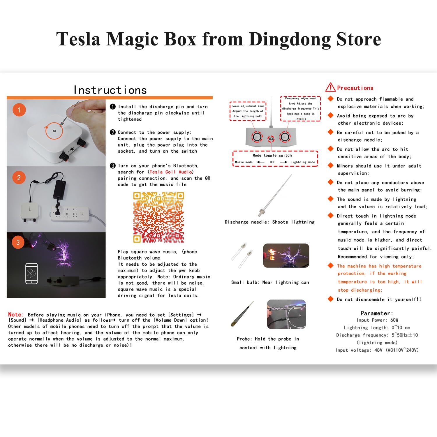 ISolderStore Musical Tesla Coil Speaker Mini Bluetooth Music Tesla Coil Magic Box Arc Plasma Artificial Lightning Desktop Toy Magic Beat Electron Tesla Box Assembled