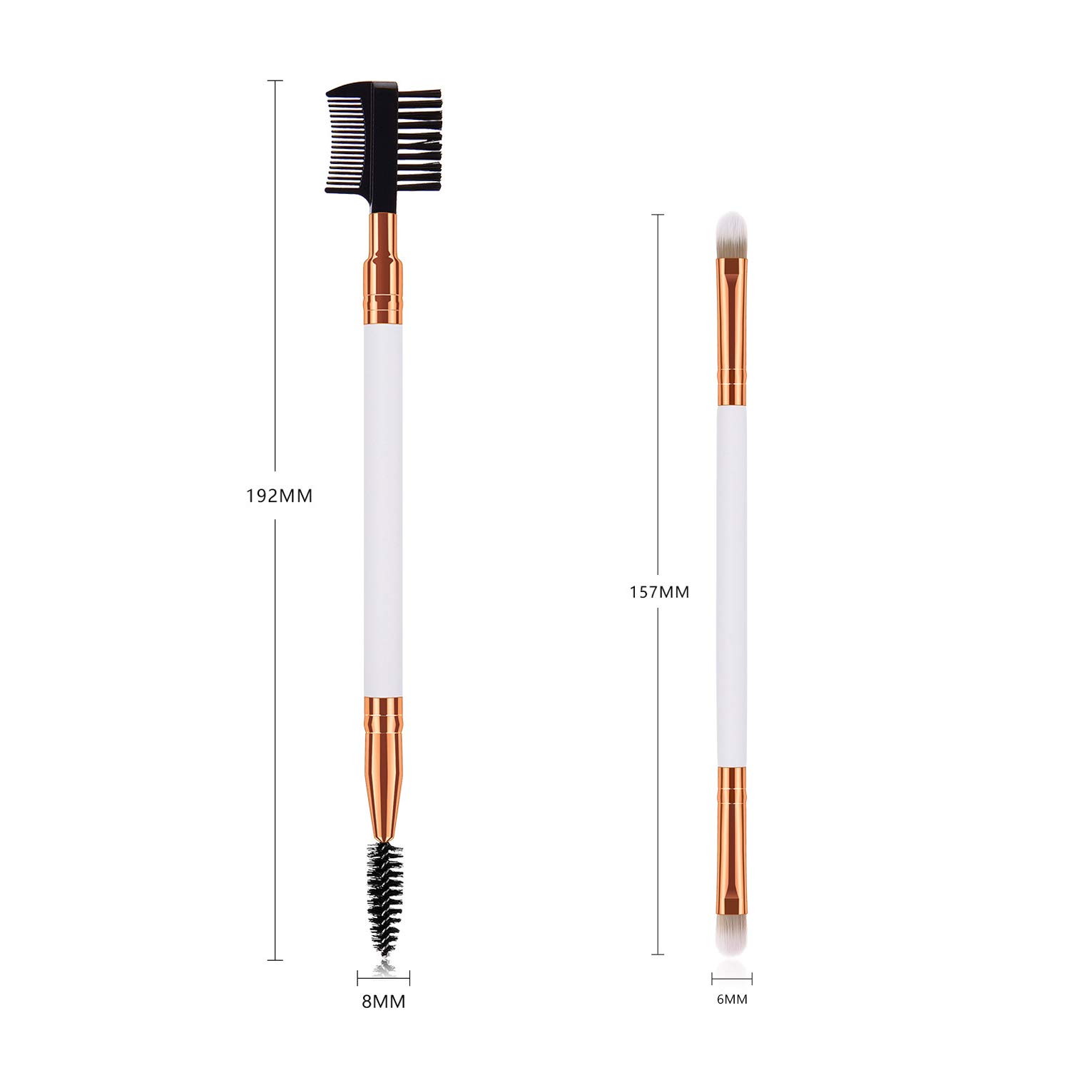 JASSINS Eyebrow Brush Eyelash Comb & Spoolie Brush, Dual Eye Shadow Brush, Professional Eye Makeup Tool (White-gold)
