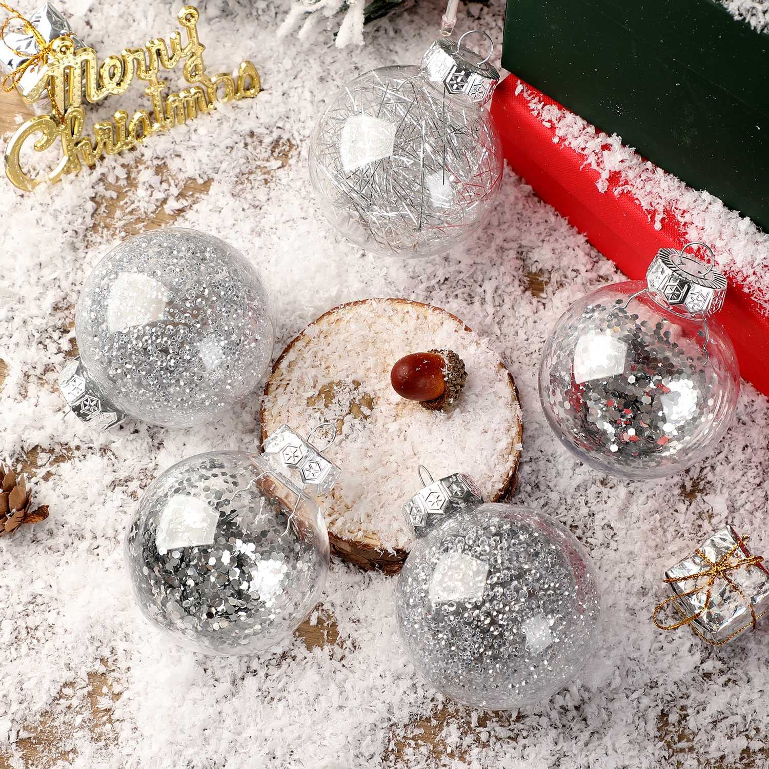 Lanpn Christmas Ornaments Set for Tree Decorations, Shatterproof Unbreakable Clear Plastic Balls Baubles Bulk for Xmas Decor (Silver, 2.8"/24pcs)
