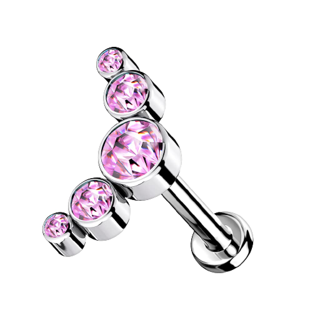 Pierced Owl 16GA Implant Grade G23 Titanium Internally Threaded Five CZ Crystal Curve Top Cartilage Helix Ear Lobe Barbell Stud (Pink)