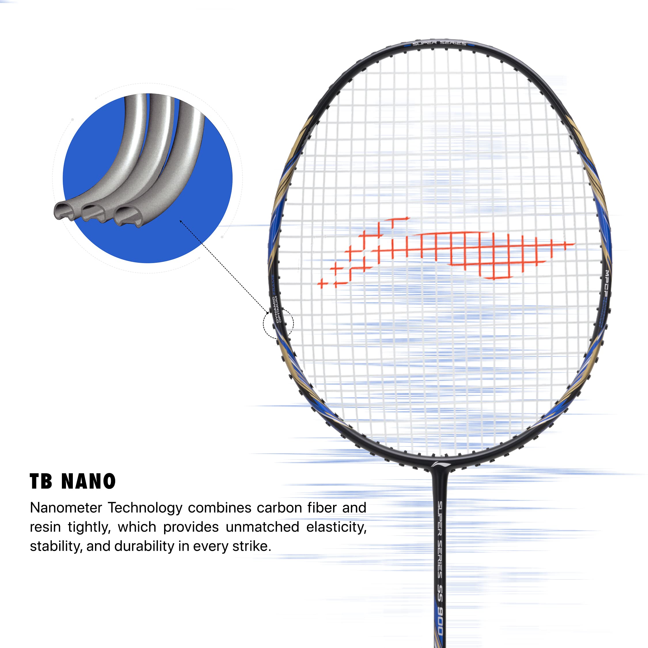Li-Ning Carbon Fibre Super Series 900 Strung Badminton Racket with Full Cover (84 Grams, Black/Blue)