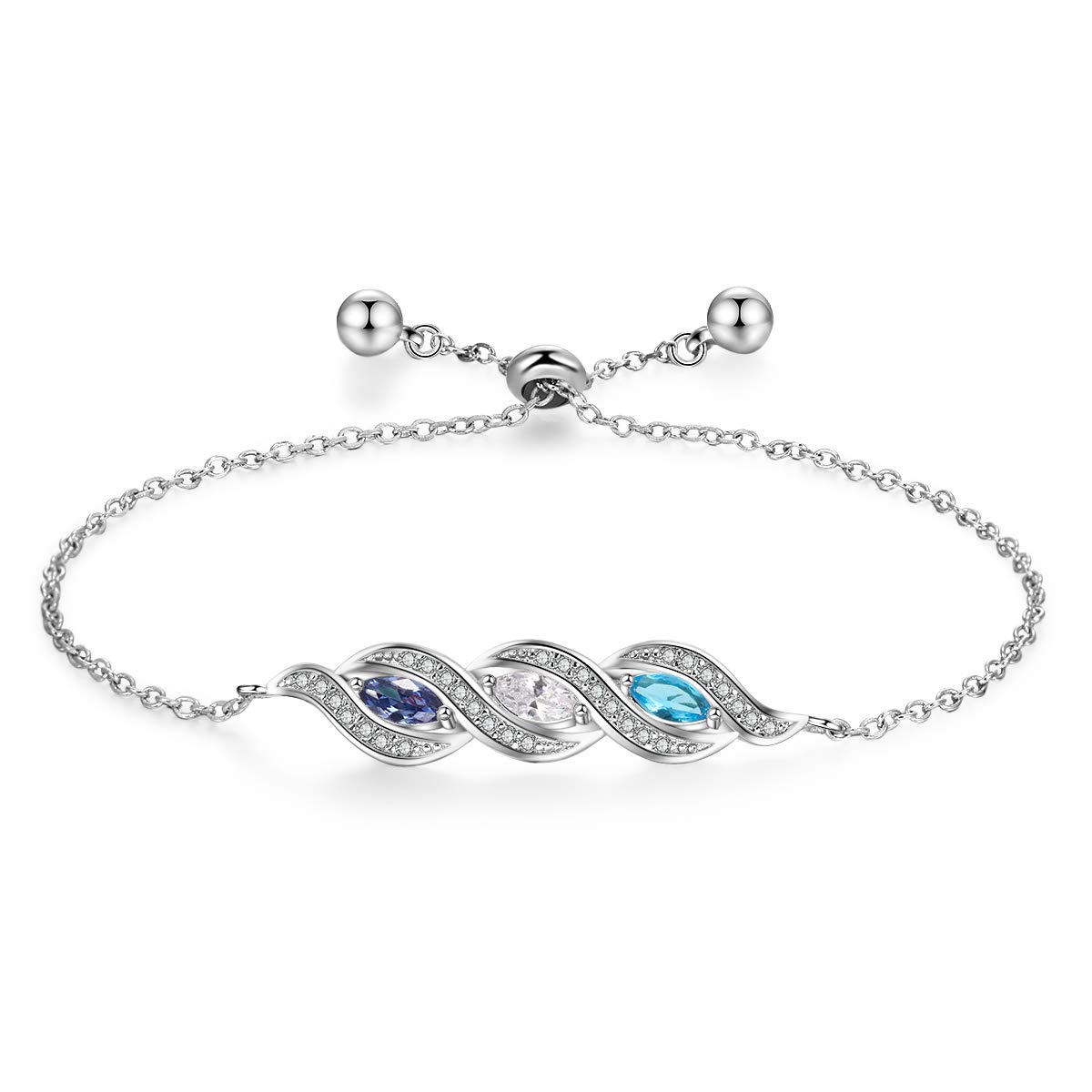 LanM Mothers Bracelet Mothers Day Gifts Personalized 3 Birthstones Bracelet for Mom Womens Bracelets for Friends 3 Birthday Gifts for Grandma Mom Wife