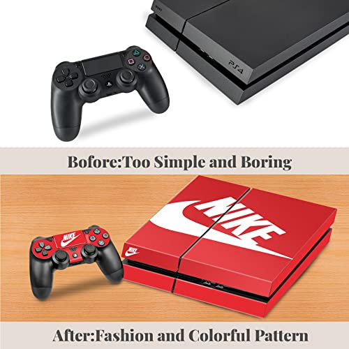 PS4 Skin Console and Controllers, Vinyl Skin for Playstation 4 Console and Controllers, PS4 Sticker Decal Cover for Whole Body - Red Shoebox