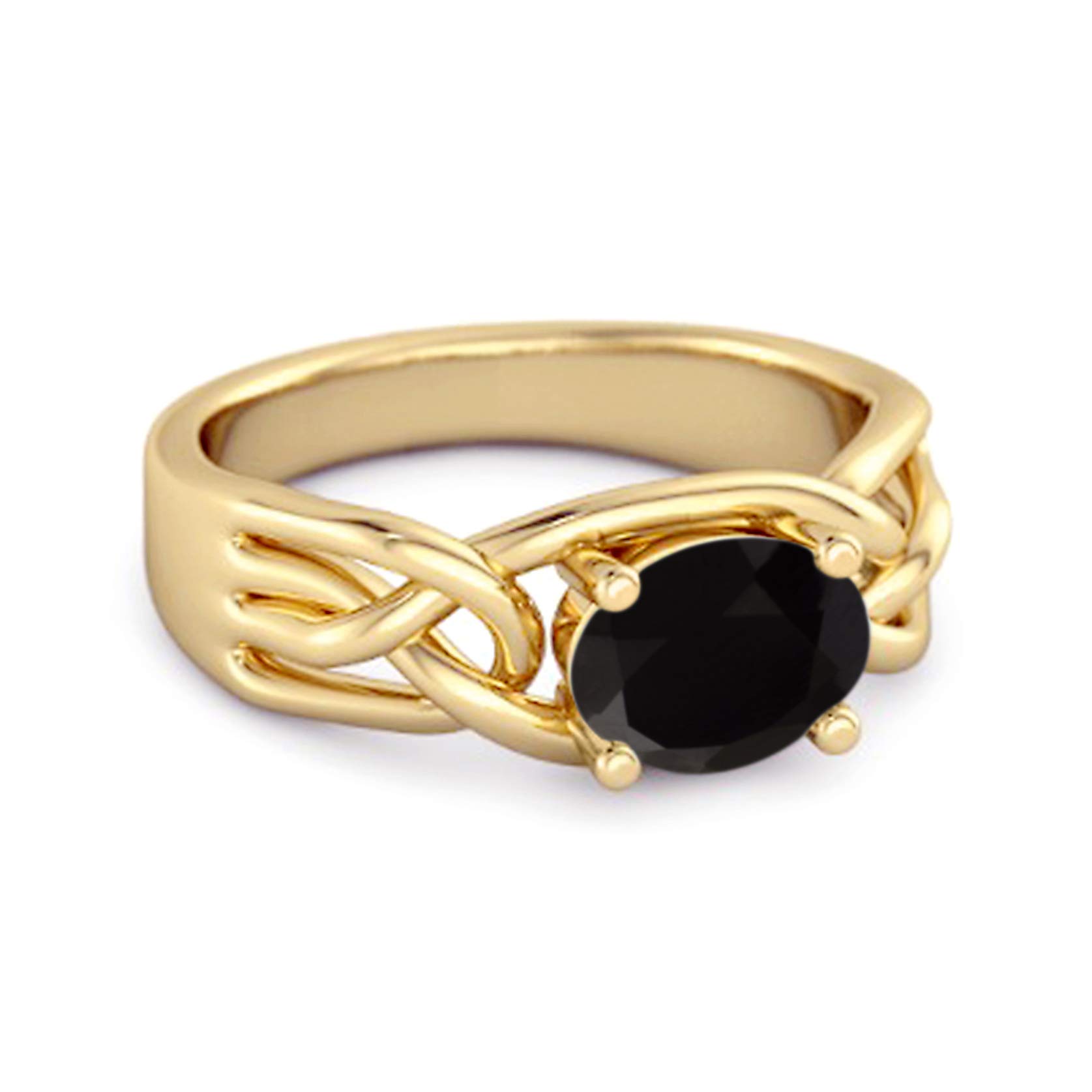 Multi Choice Your Gemstone 925 Sterling Silver 0.50 Ctw Yellow Gold Plated Horizontal Set Engagement Ring (6, Black Spinel)
